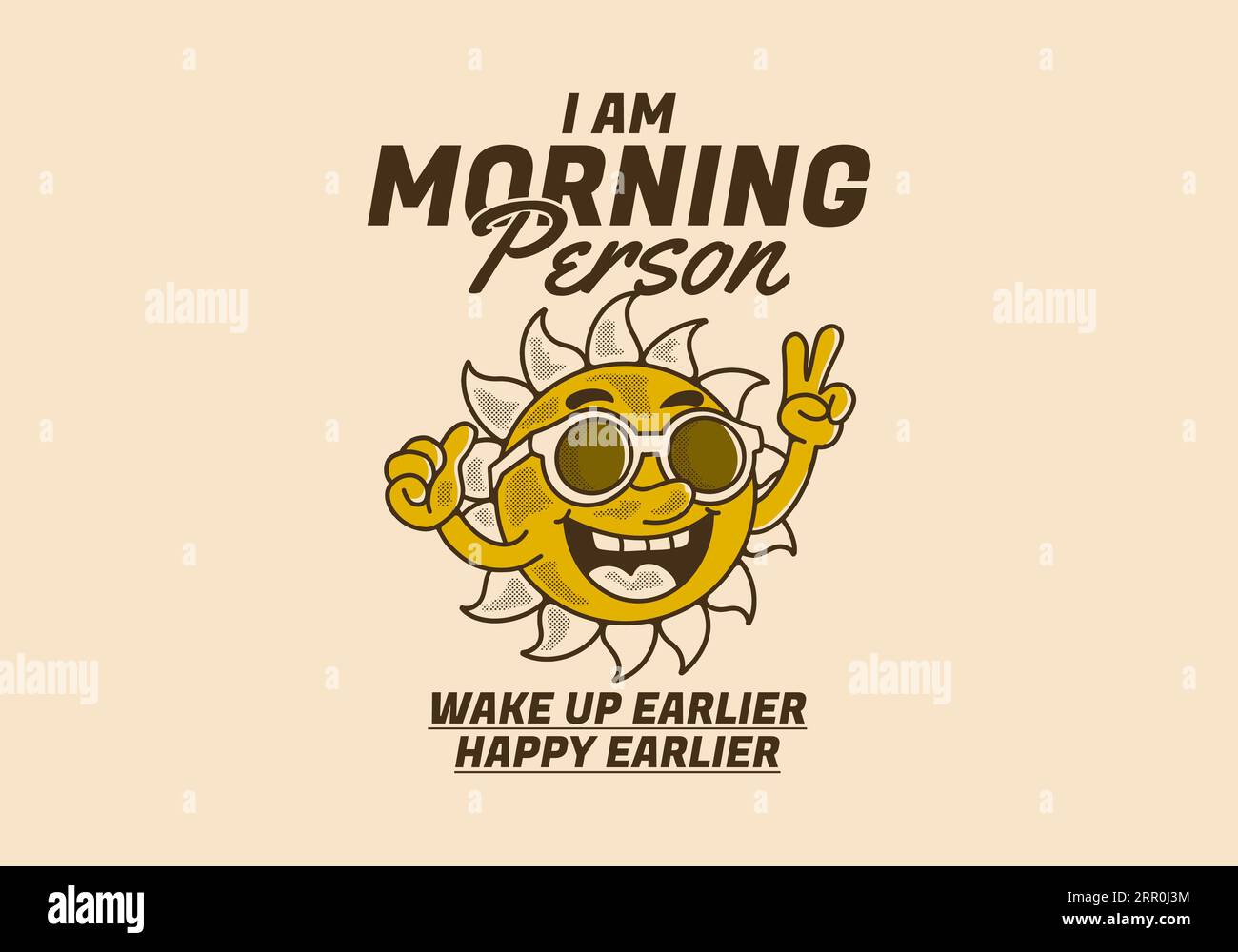 I am morning person, Vintage mascot character design of a sun wearing ...