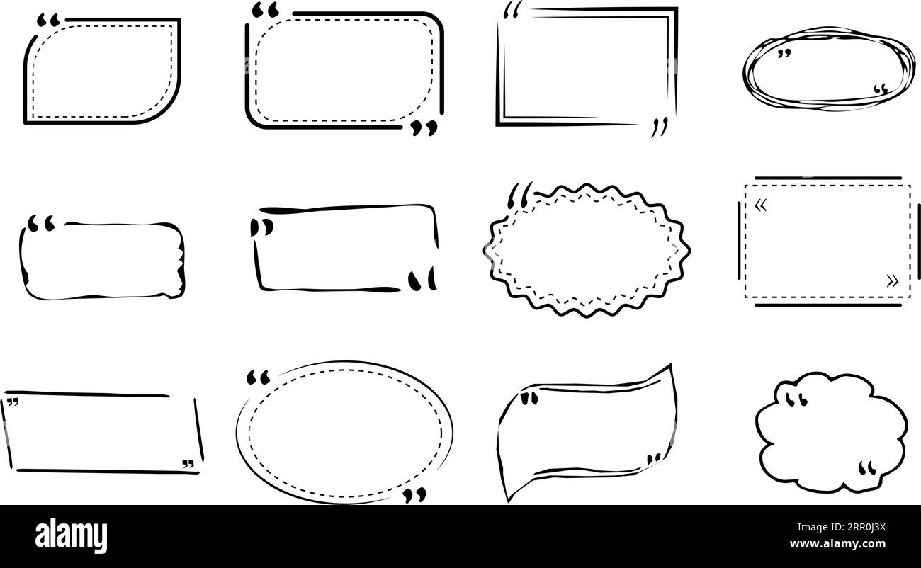 Set quote text box, frames border in hand drawn doodle style isolated ...