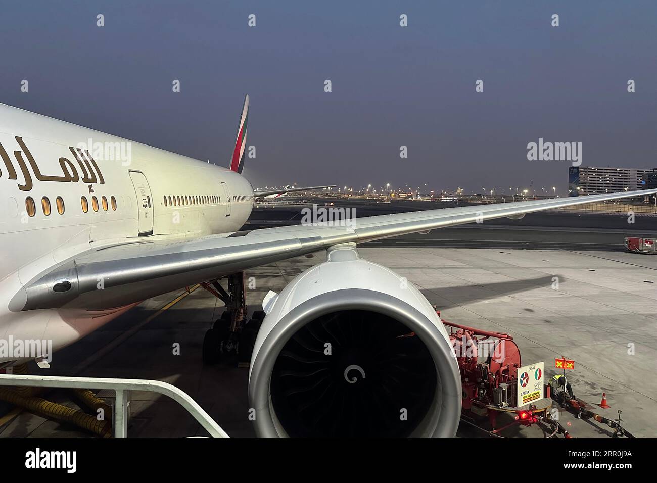 An airplane of Emirates airlines stands at the tarmac of Dubai ...