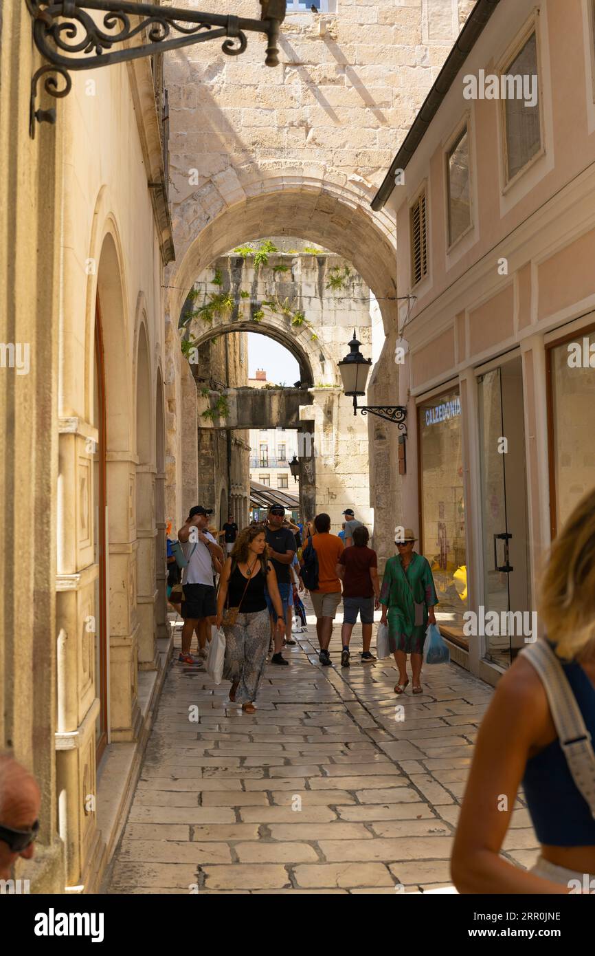 Croatia Split city port old town narrow alley inner Iron Gates People's ...