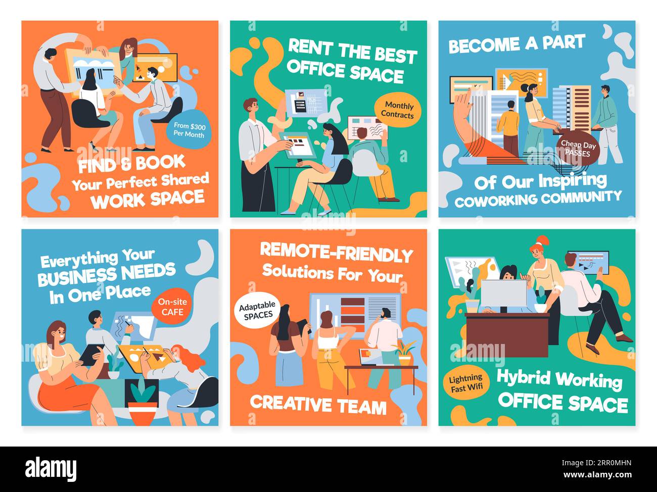 Coworking office space at template social media set Stock Vector Image ...