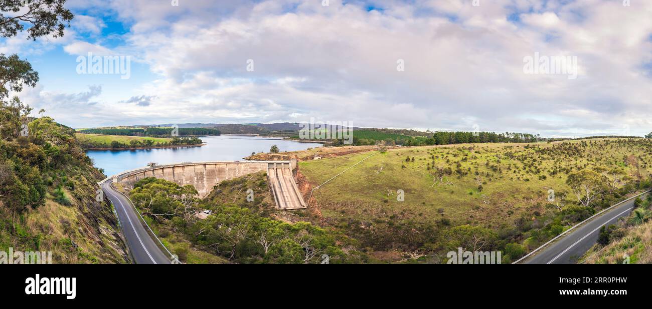 Myponga Reservoir panorama viewed from the lookout during winter season ...
