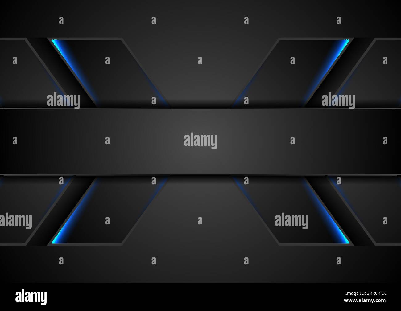 Abstract black tech background with blue neon glowing light. Vector ...