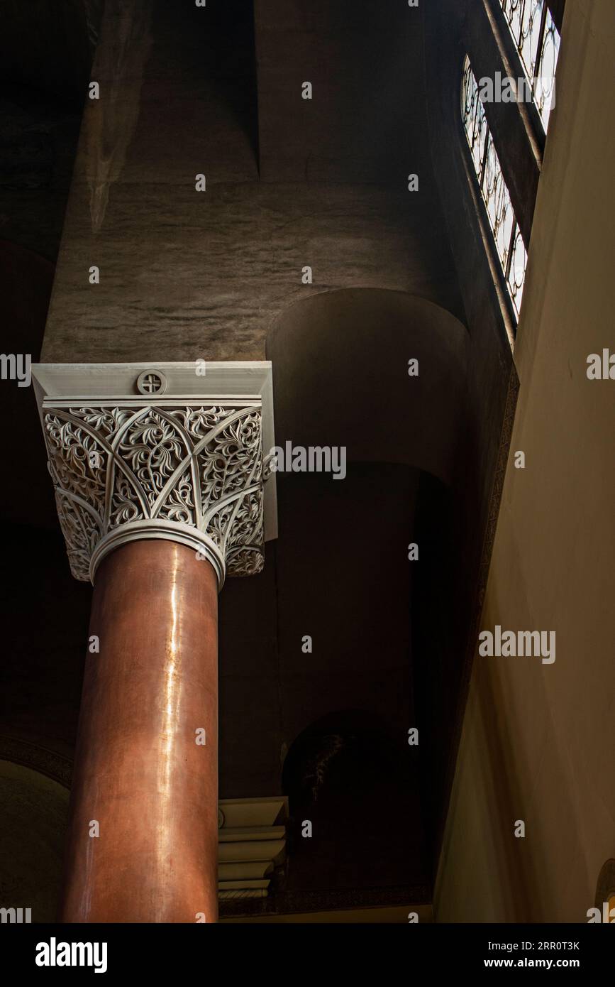 Byzantine capital column inside Saint Mark's church in Belgrade, Serbia ...