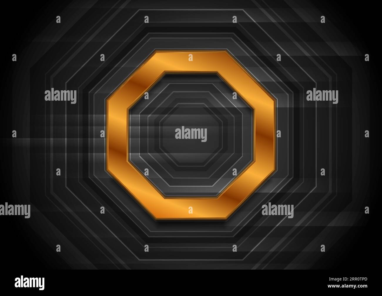 Black abstract technology background with bronze octagon. Vector design ...