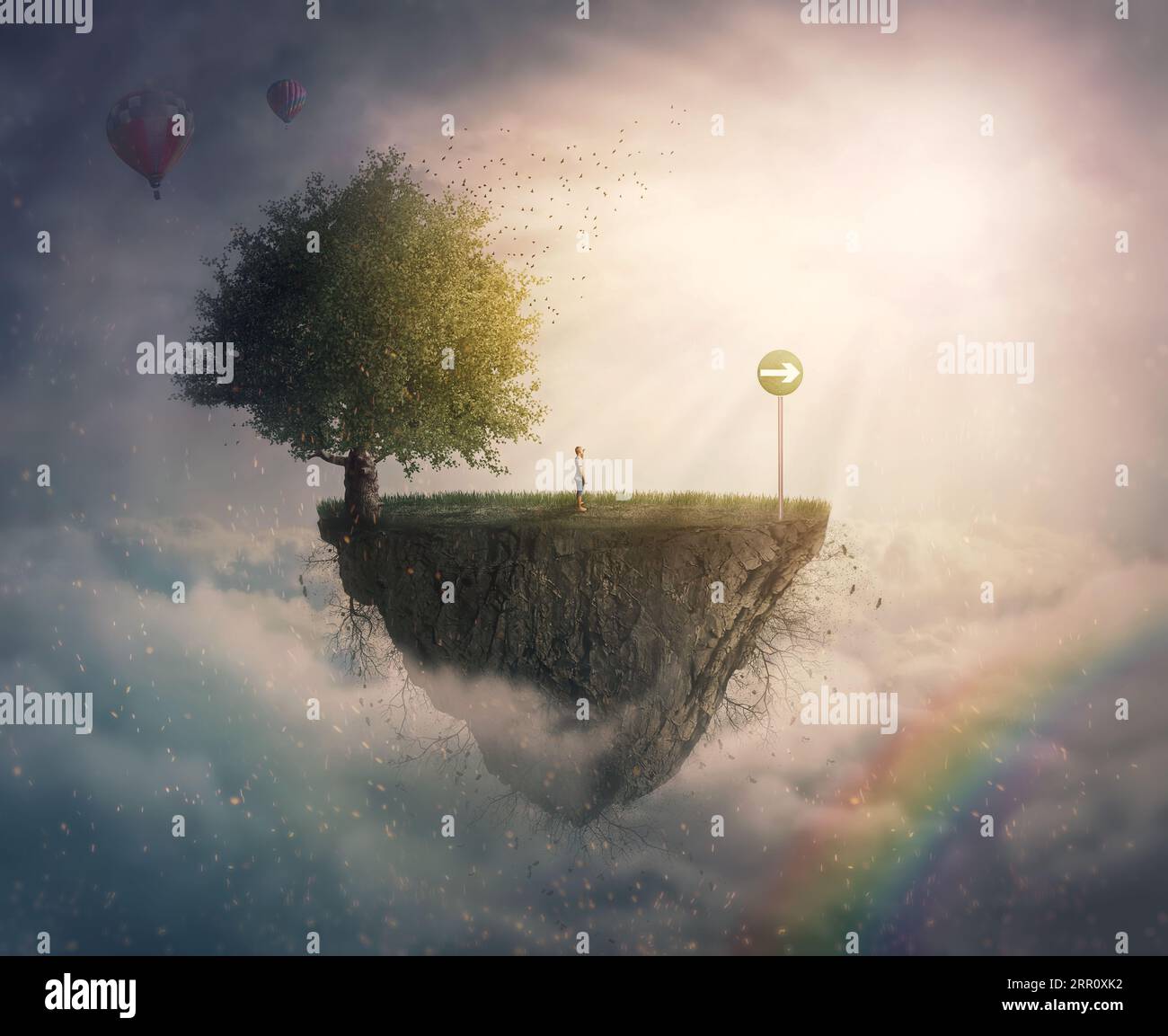 Fantasy journey on the floating island above the clouds. Wonderful ...