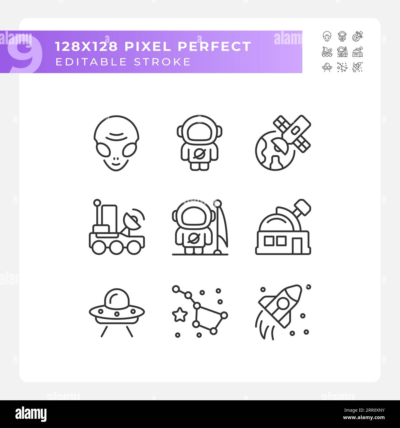 Space exploration pixel perfect linear icons set Stock Vector Image ...