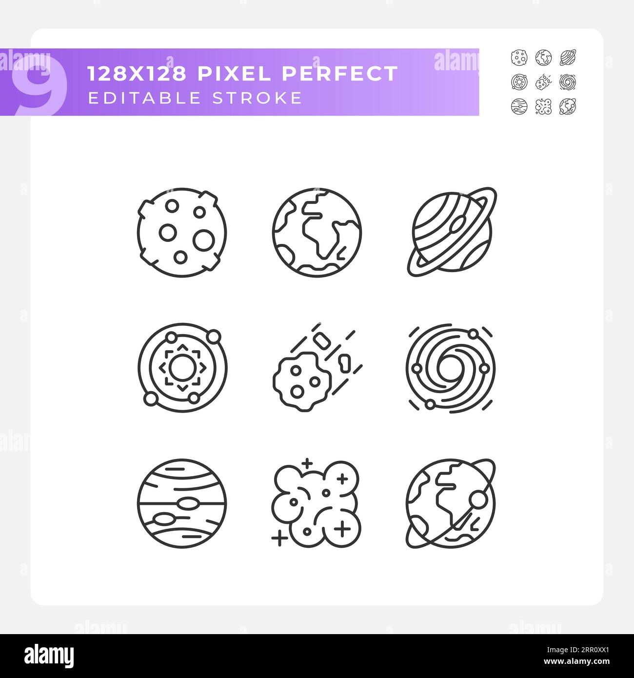Celestial bodies pixel perfect linear icons set Stock Vector Image ...