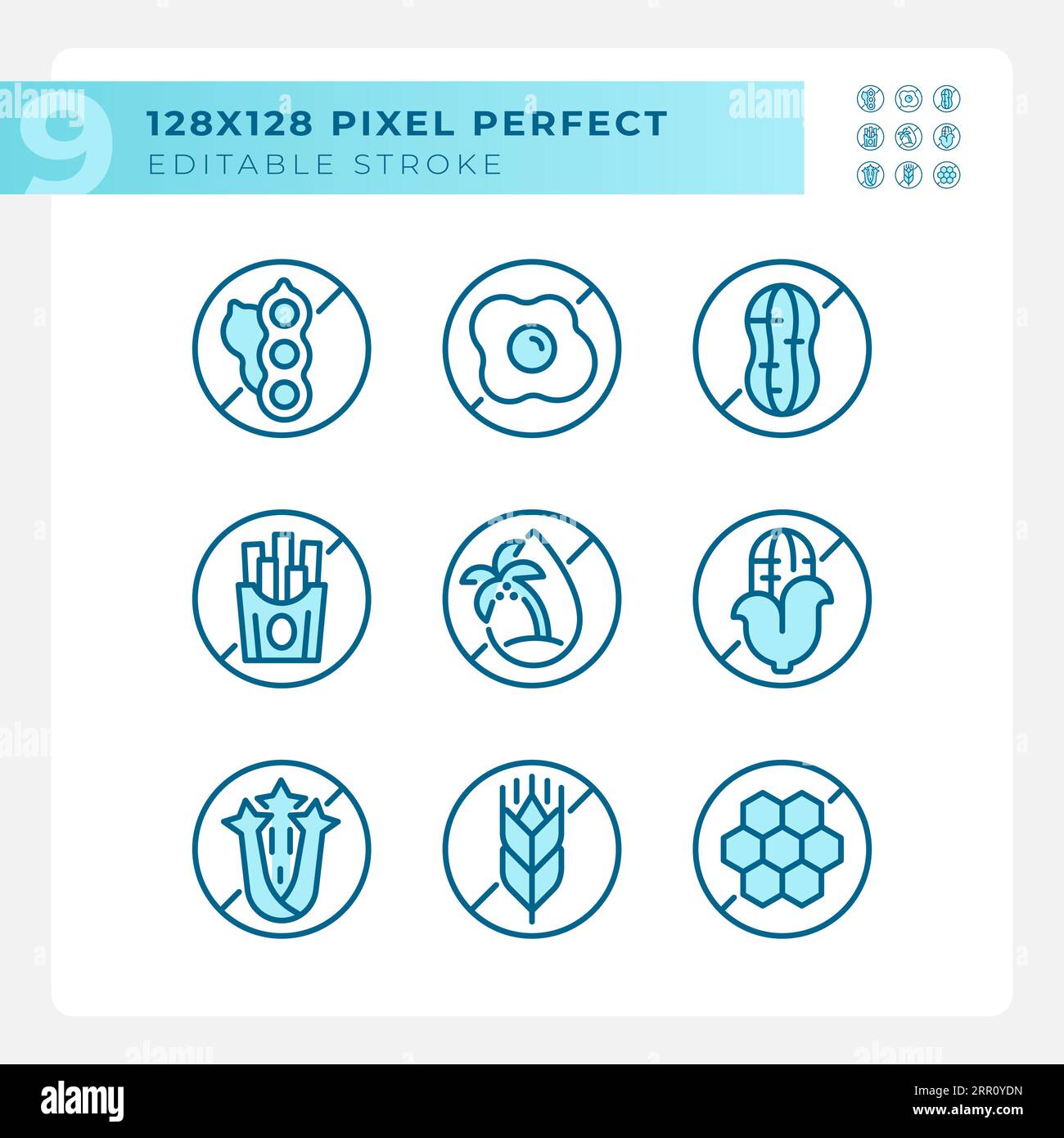 Editable pixel perfect blue allergen free icons collection Stock Vector ...