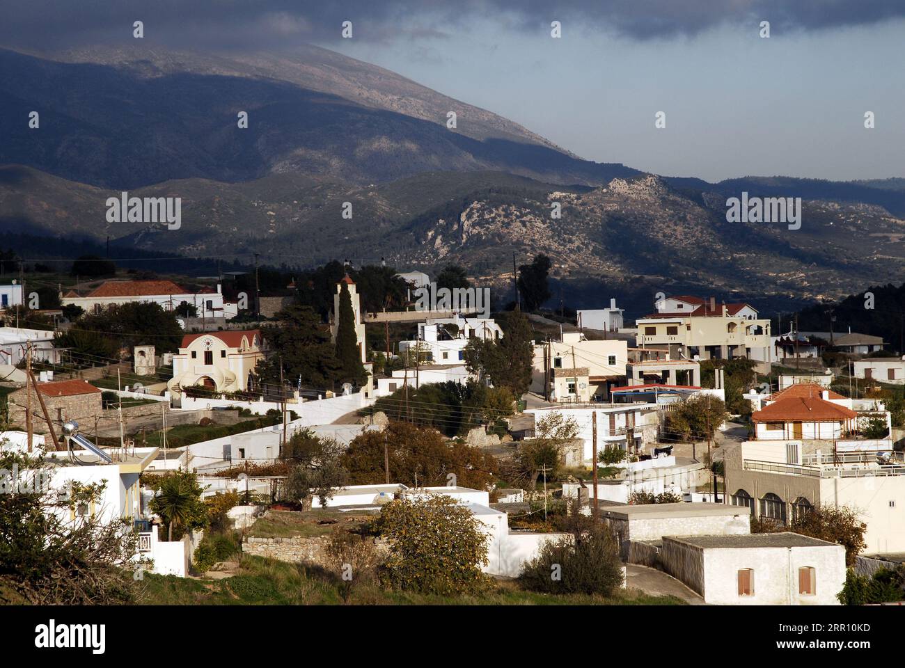 Greece, Rhodes island Monolithos village and Monolithos castle Stock ...