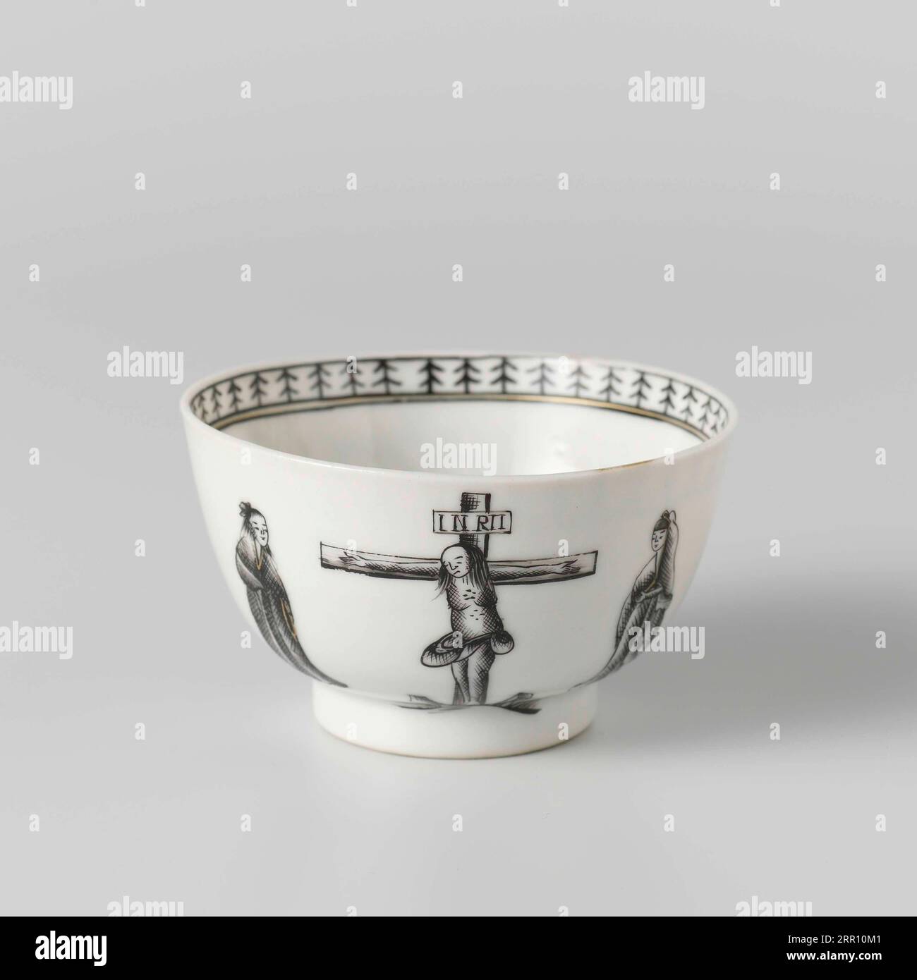 Tea service with a crucifixion scene, Porcelain tea set consisting of a ...