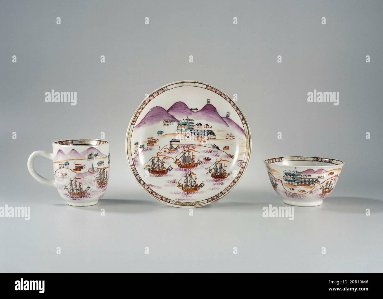 Chinese porcelain, 1770, Tea Cups in polychrome enamels with ships ...