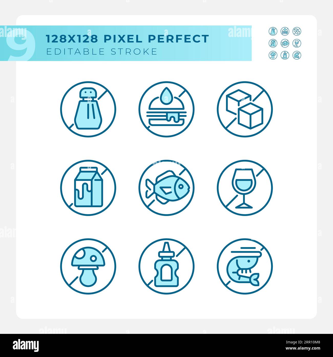 Pack of editable pixel perfect blue allergen free icons Stock Vector ...
