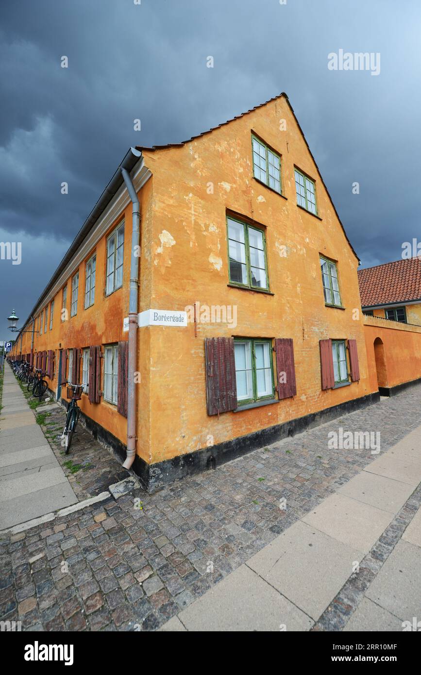 The colorful Nyboder neighborhood in Copenhagen, Denmark Stock Photo ...