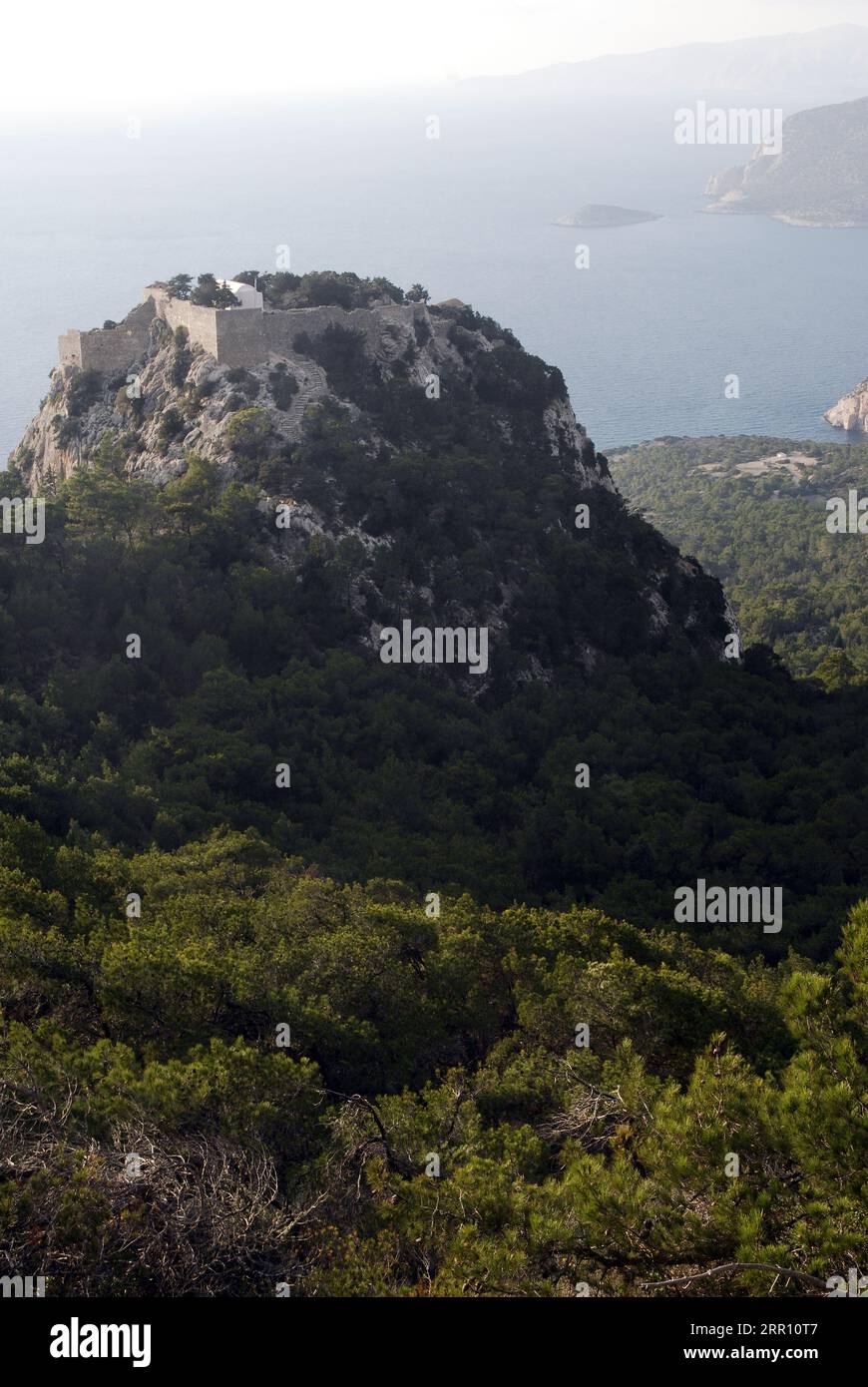 Greece, Rhodes island Monolithos village and Monolithos castle Stock ...