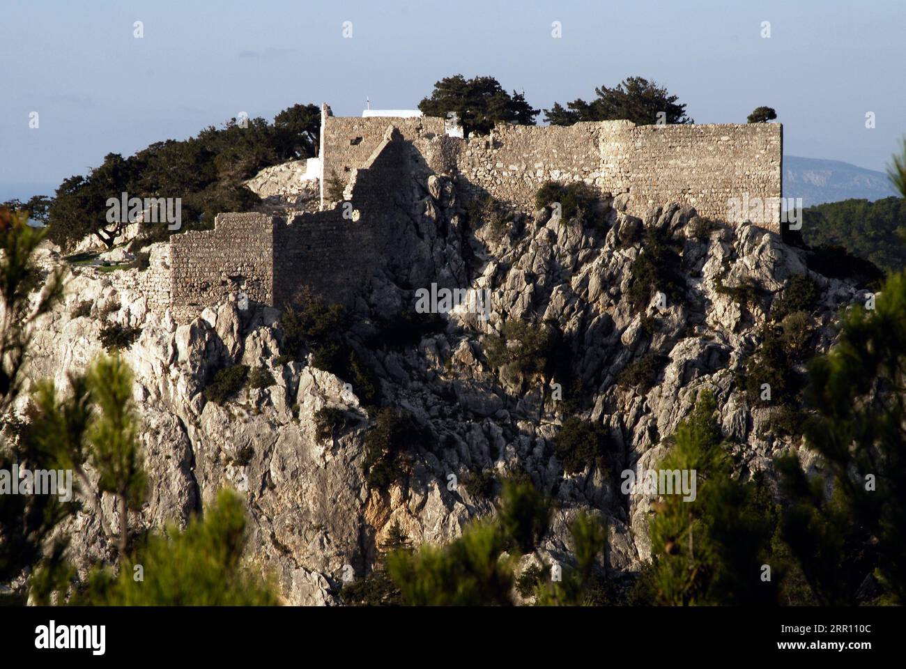 Greece, Rhodes island Monolithos village and Monolithos castle Stock ...