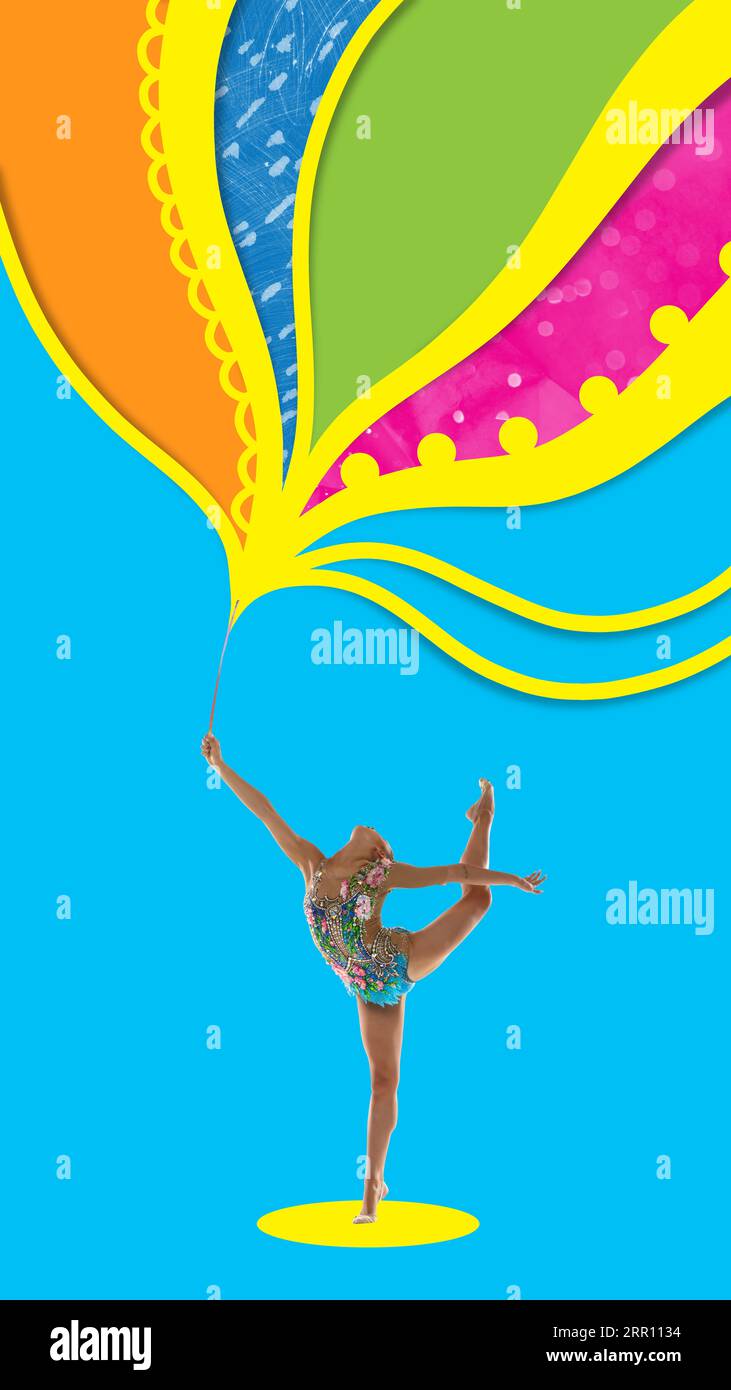 Flexibility. Contemporary art collage of female professional rhythmic ...