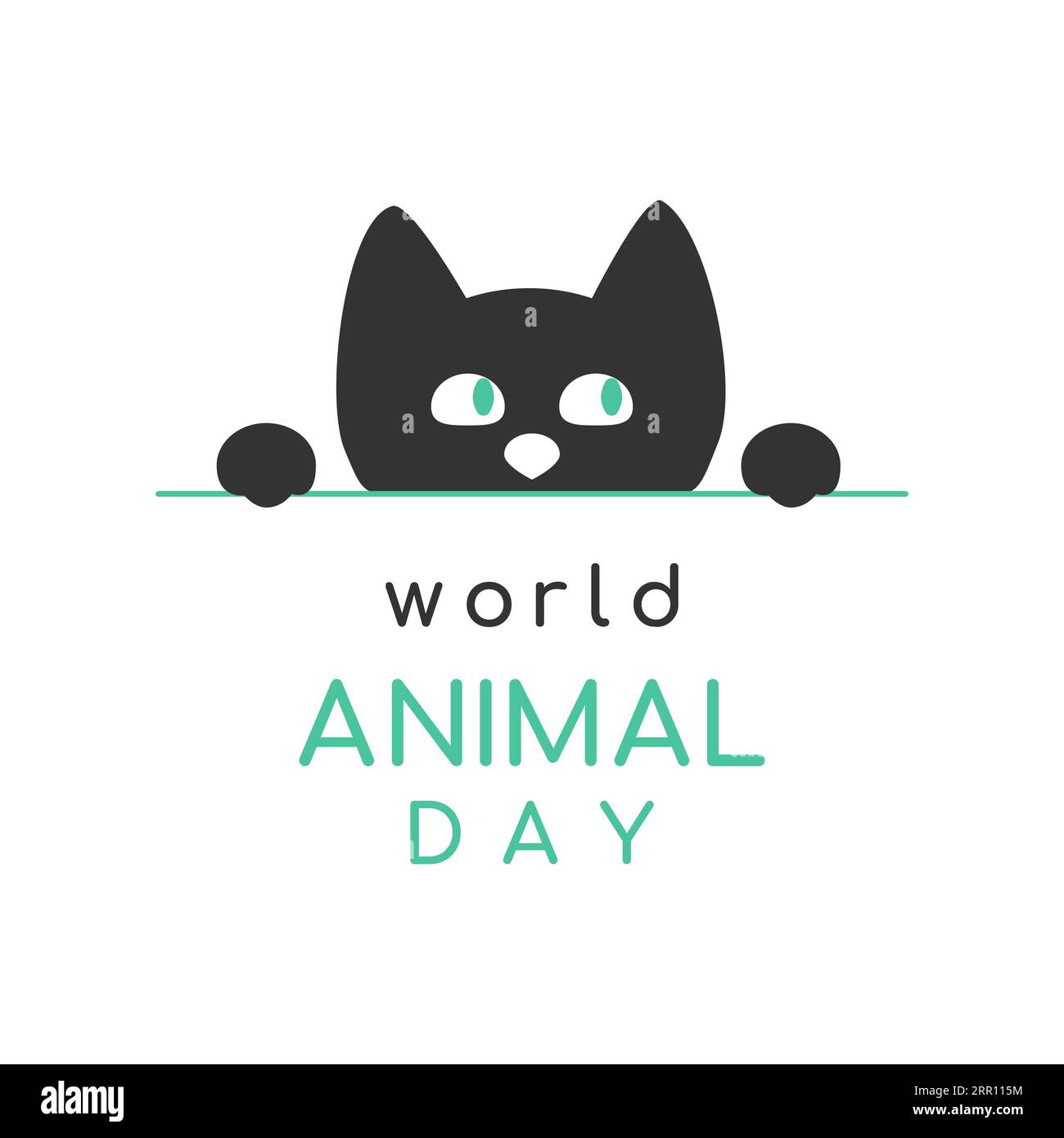 Postcard World Animal Day with funny cat. Logo, icon. Isolated, white ...