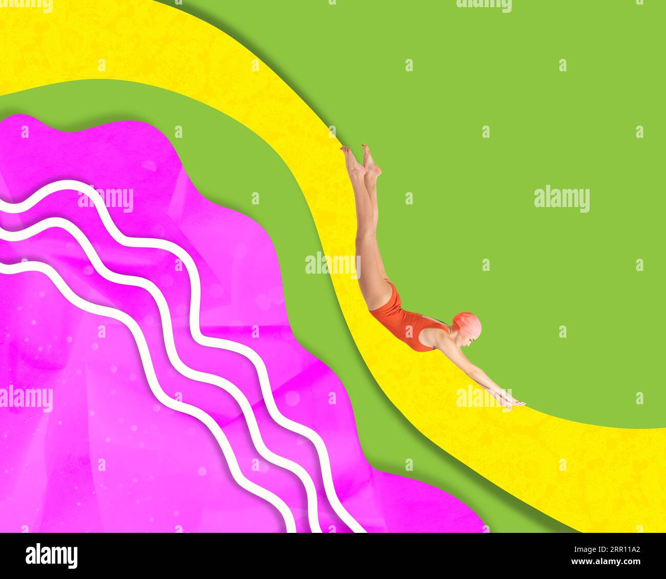 Contemporary art collage. Minimalism, surrealism. Professional swimmer ...