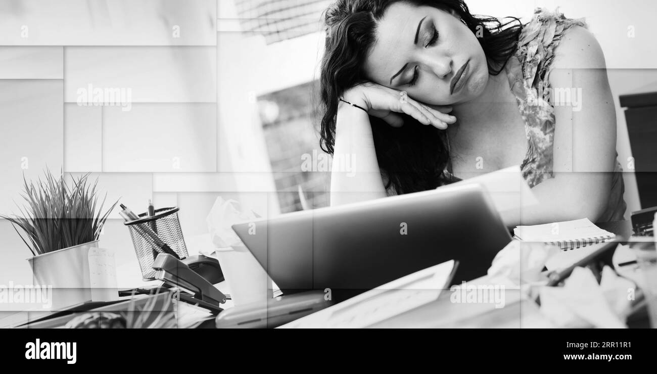 Messy cluttered office desk workspace Black and White Stock Photos ...