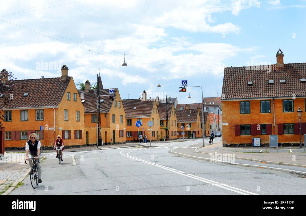 The colorful Nyboder neighborhood in Copenhagen, Denmark Stock Photo ...