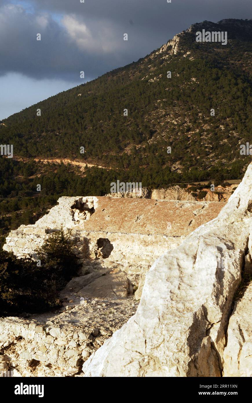 Greece, Rhodes island Monolithos village and Monolithos castle Stock ...