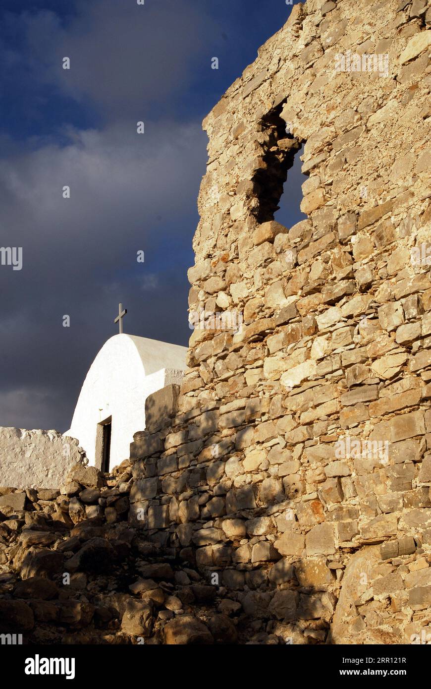 Greece, Rhodes island Monolithos village and Monolithos castle Stock ...