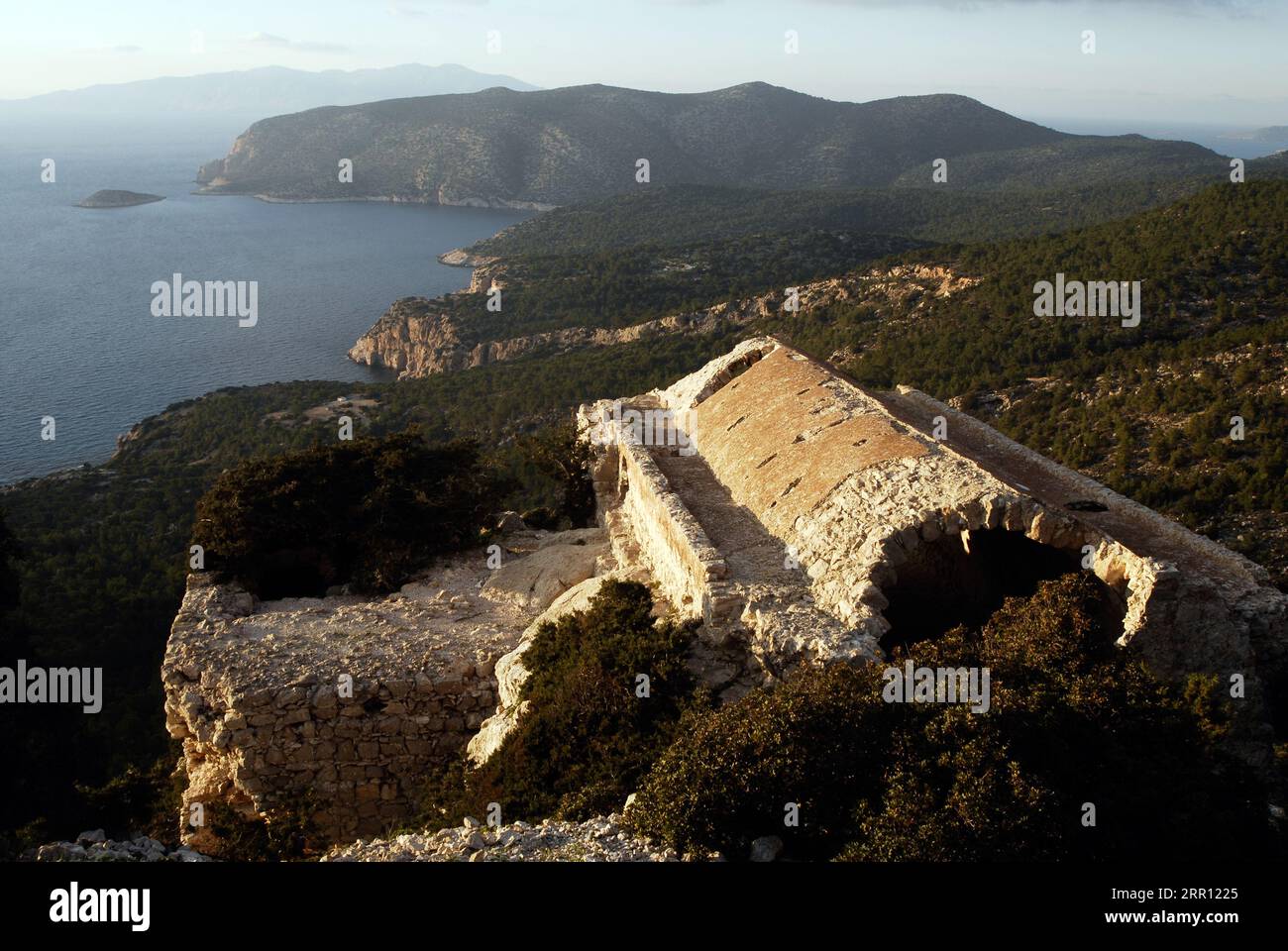 Greece, Rhodes island Monolithos village and Monolithos castle Stock ...