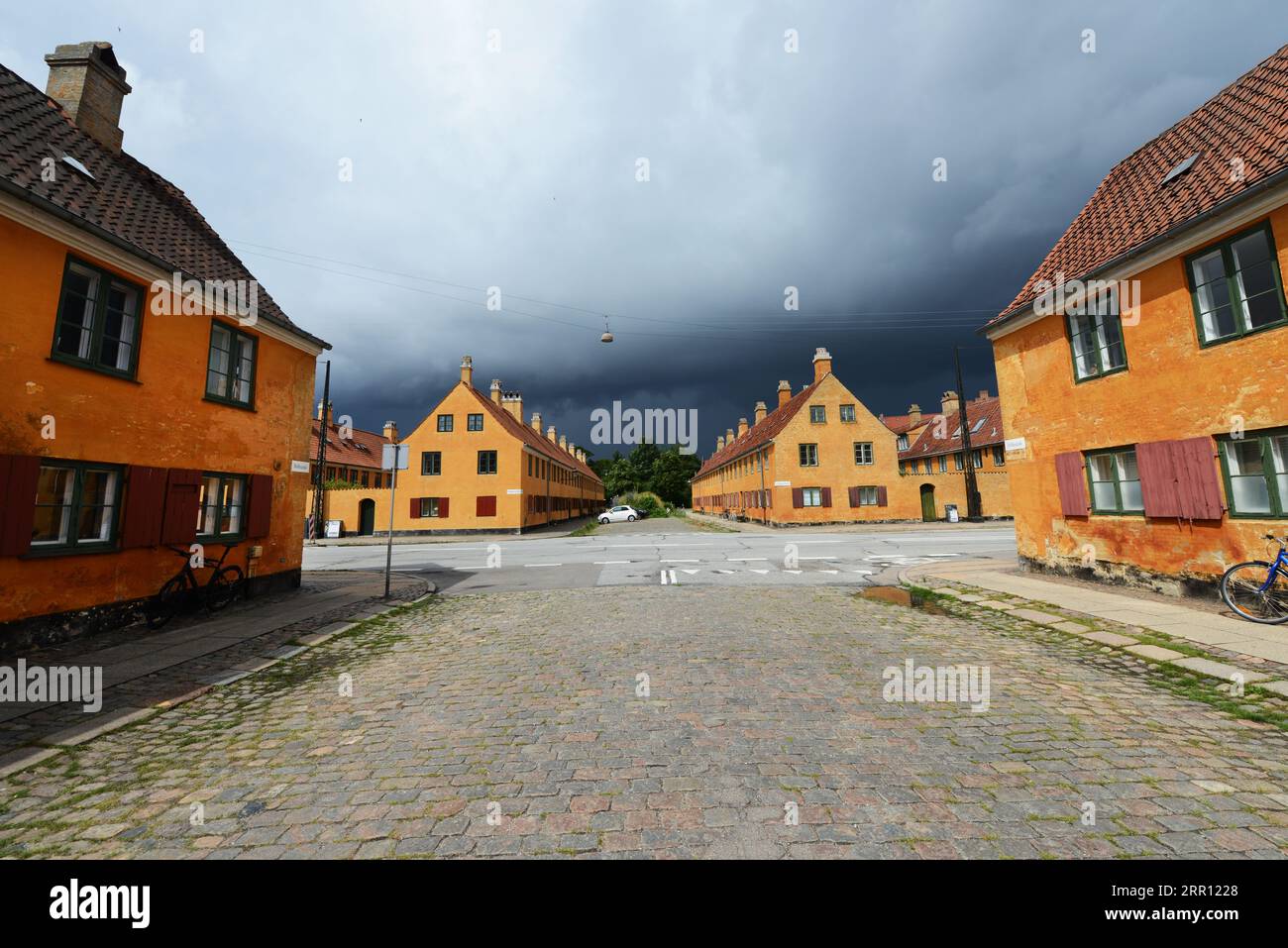 The colorful Nyboder neighborhood in Copenhagen, Denmark Stock Photo ...