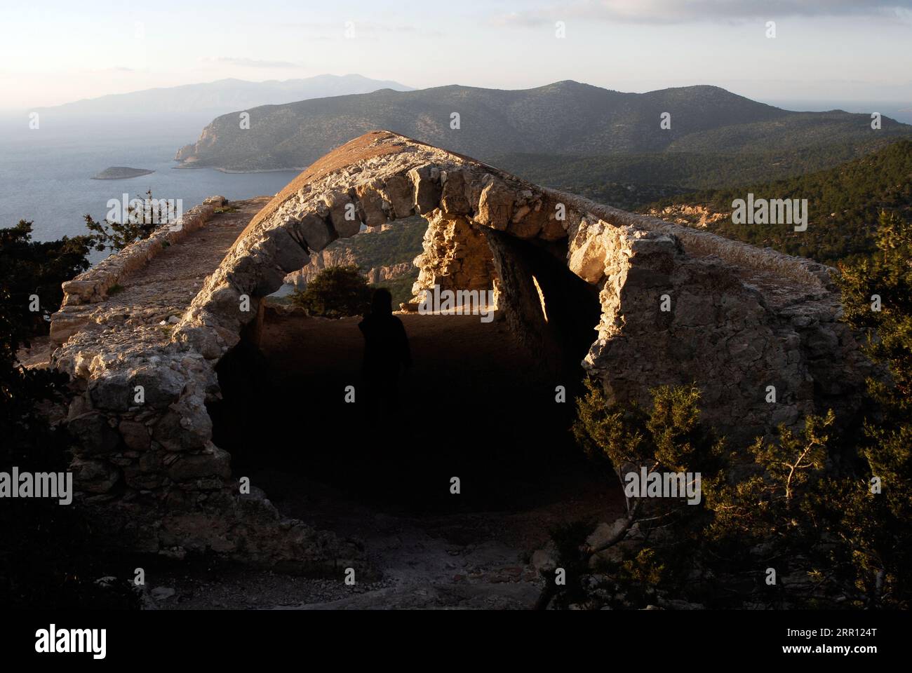 Greece, Rhodes island Monolithos village and Monolithos castle Stock ...