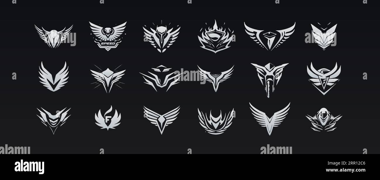 Wing emblem set, elegant and dynamic logo concept collection with ...