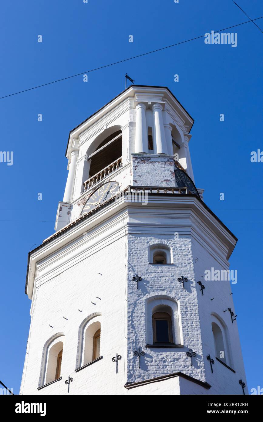 Old Clock Tower of Vyborg, the former cathedral bell tower on a cloudy ...