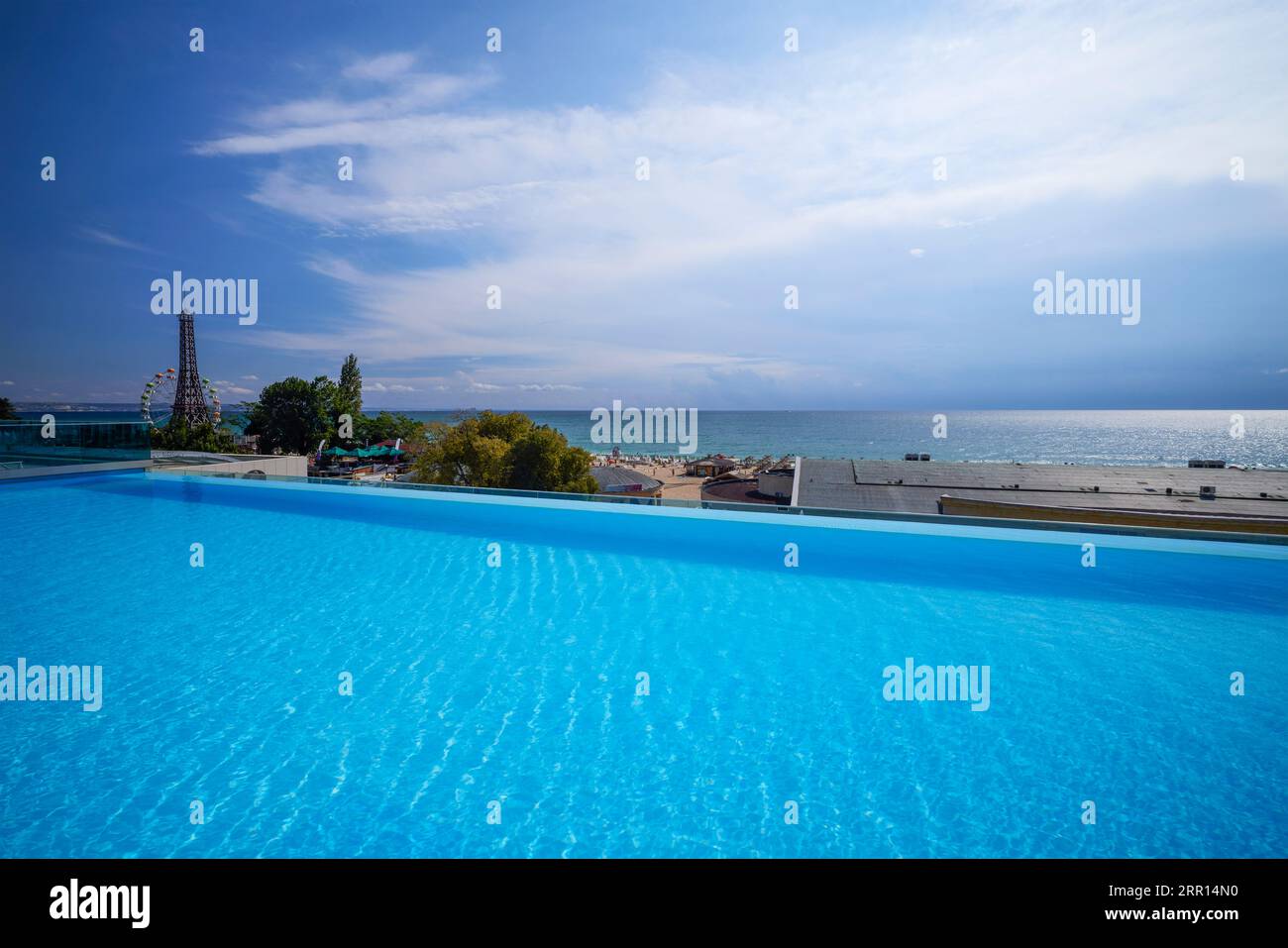 Beautiful landscape with an infinity pool by the sea Stock Photo - Alamy