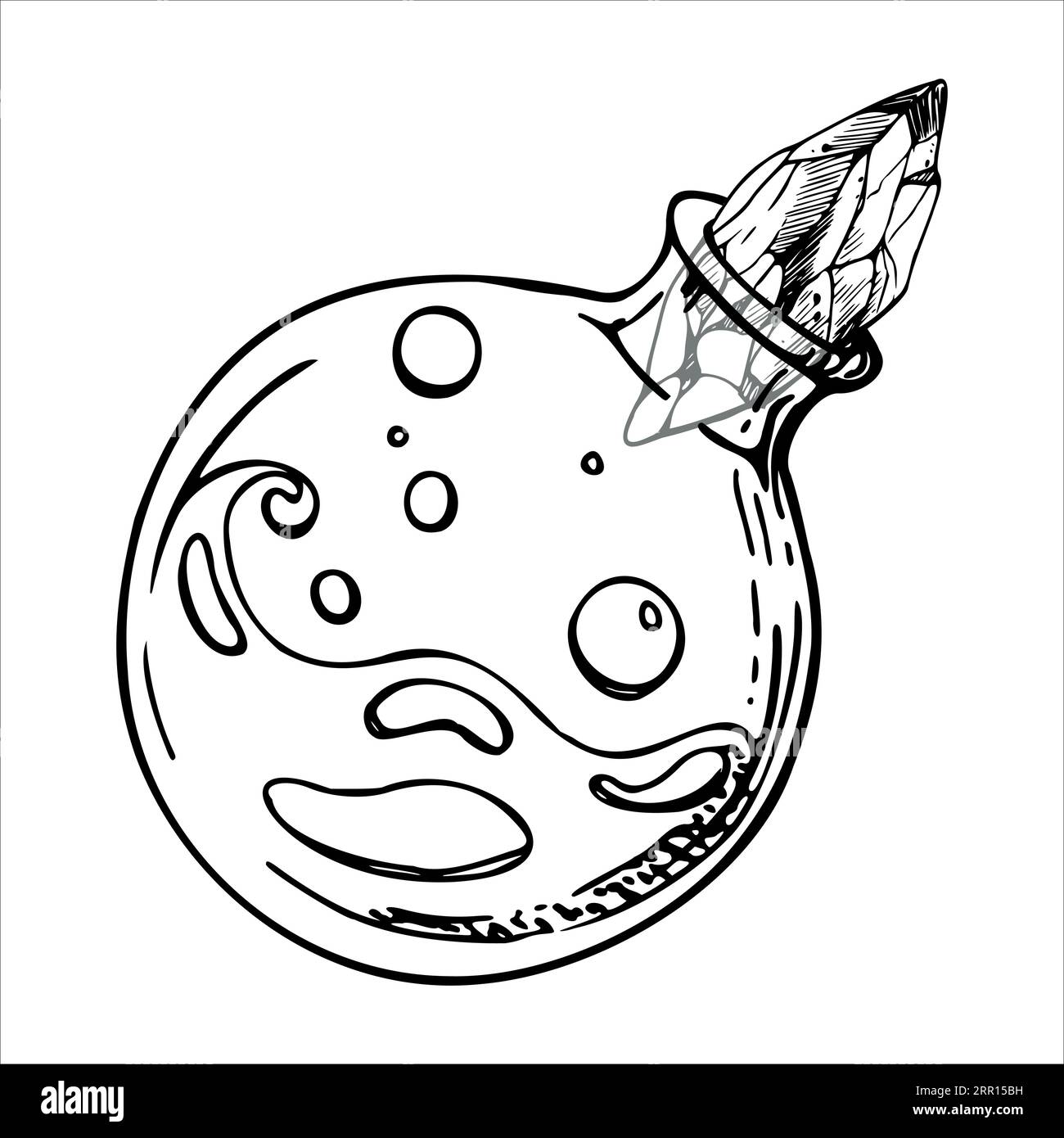 Hand drawn ink vector glass jar vial bottle with crystal. Sketch ...