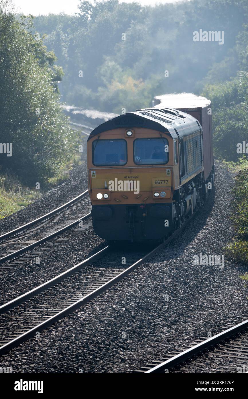 GBRf class 66 diesel locomotive No. 66777 pulling a freightliner train ...