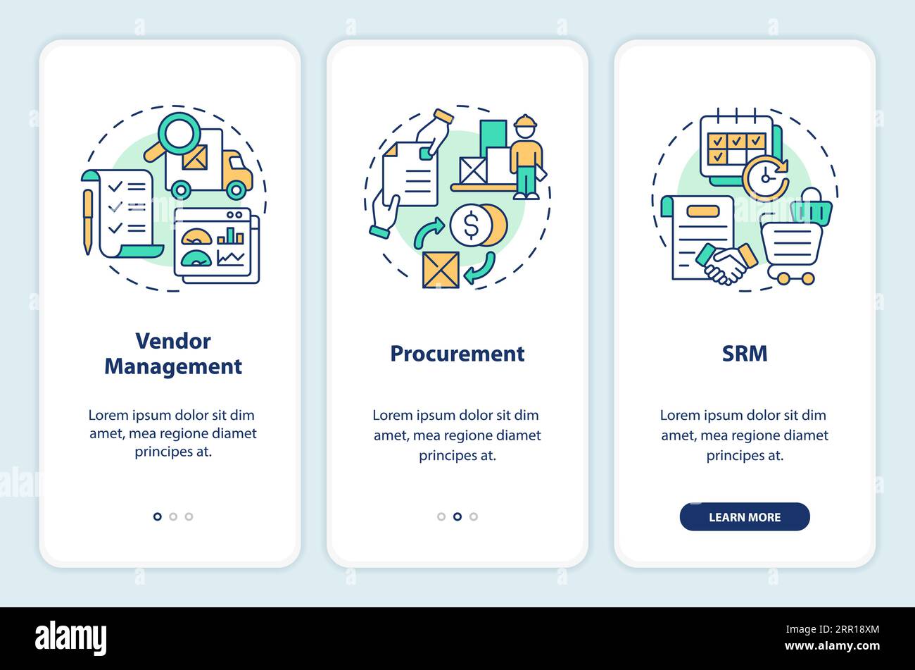 Walkthrough vendor management with colorful icons concept Stock Vector ...