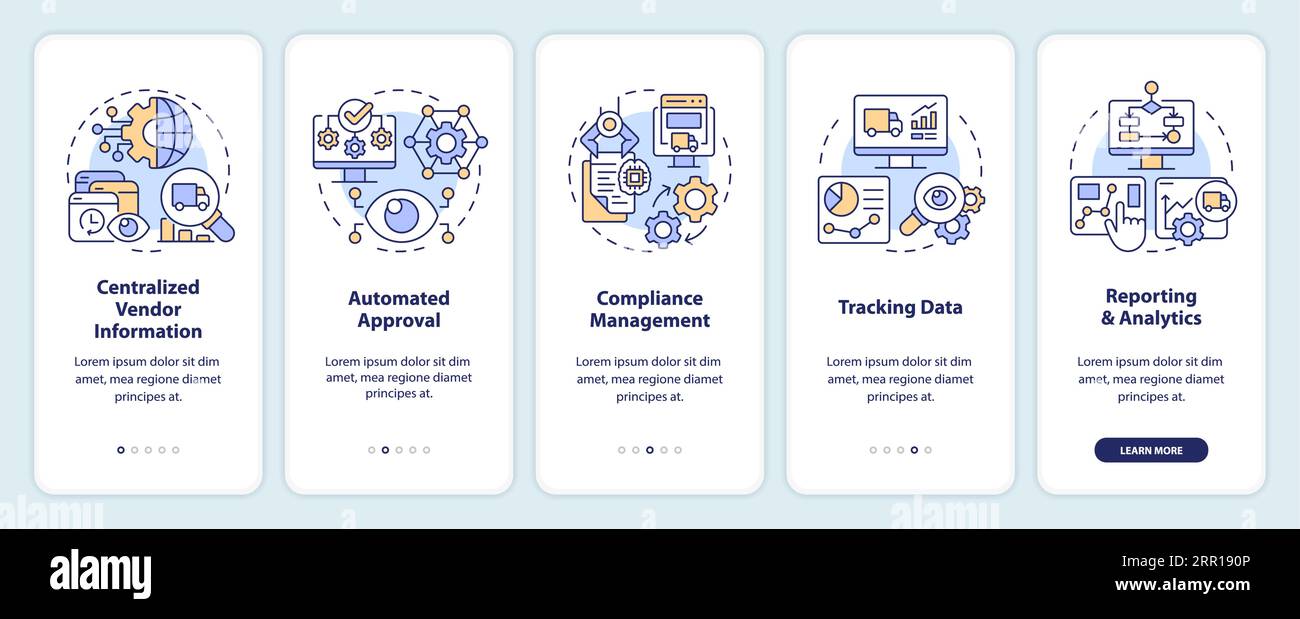 Walkthrough vendor management with linear icons concept Stock Vector ...