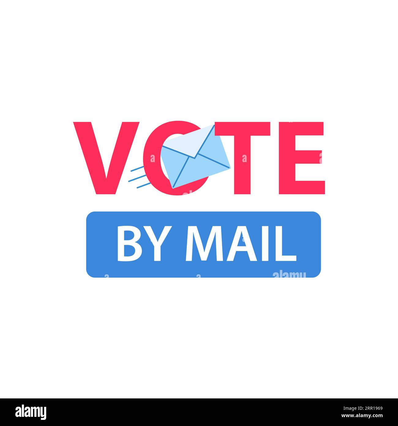 Vote by mail. Icon blue envelope with red word Vote and button. Vector ...