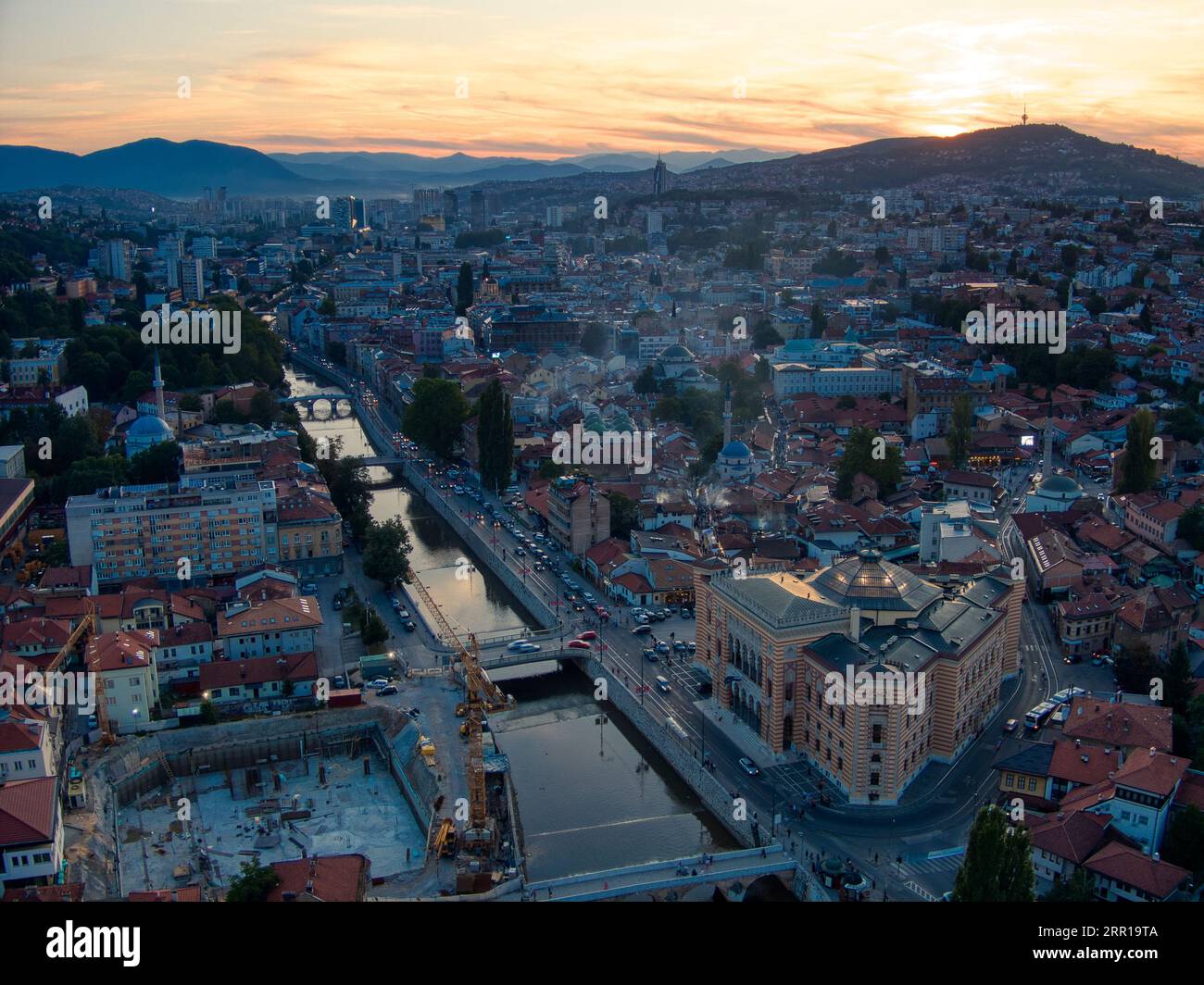 An aerial view of the cityscape of Sarajevo in Bosnia and Herzegovina ...