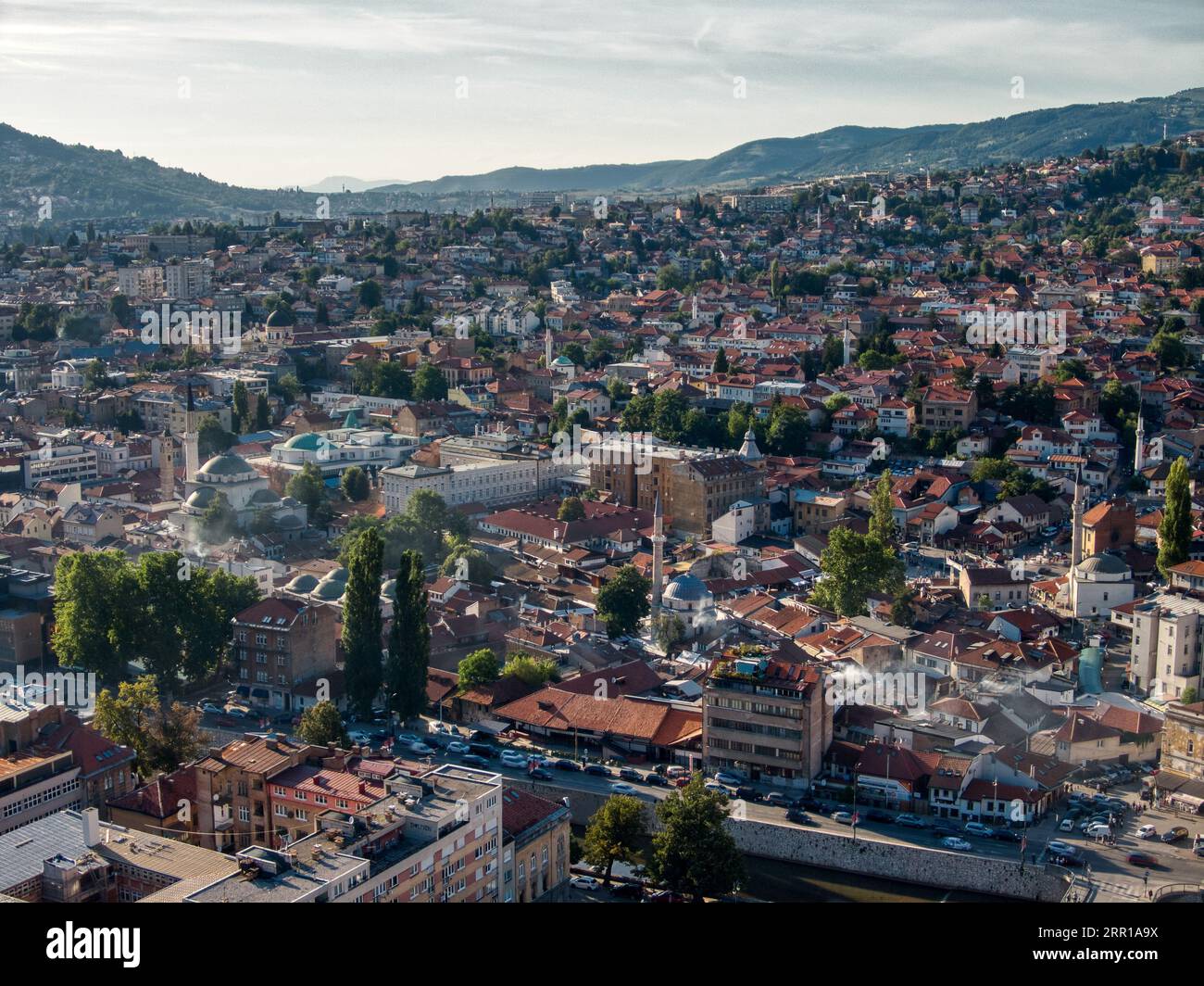An aerial view of the cityscape of Sarajevo in Bosnia and Herzegovina ...