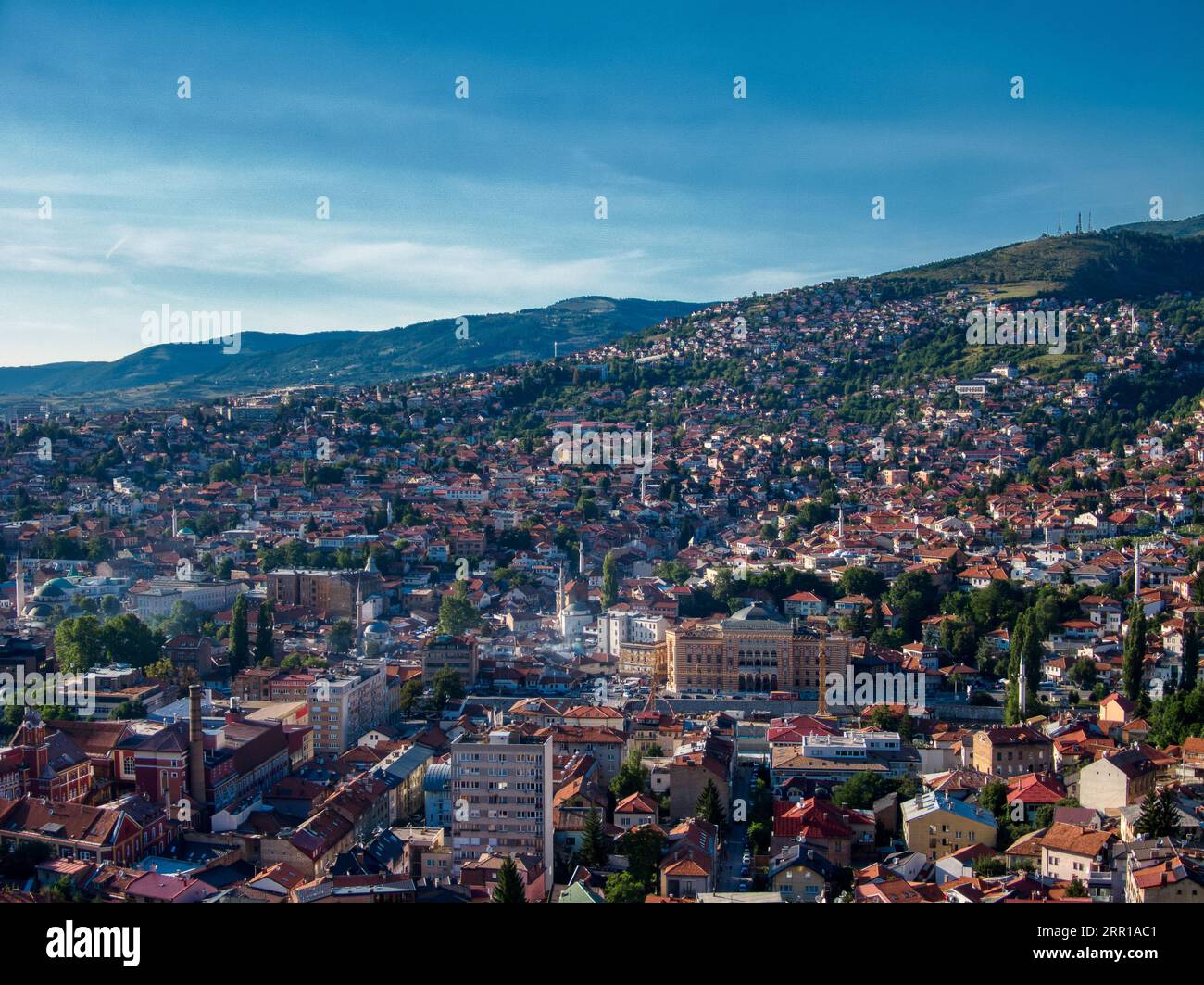 An aerial view of the cityscape of Sarajevo in Bosnia and Herzegovina ...