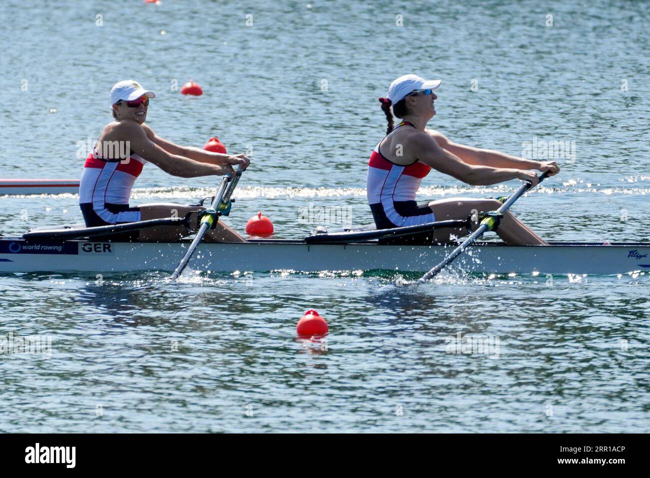 Leonie Menzel and Maren Voelz of Germany compete in the Women's Double ...
