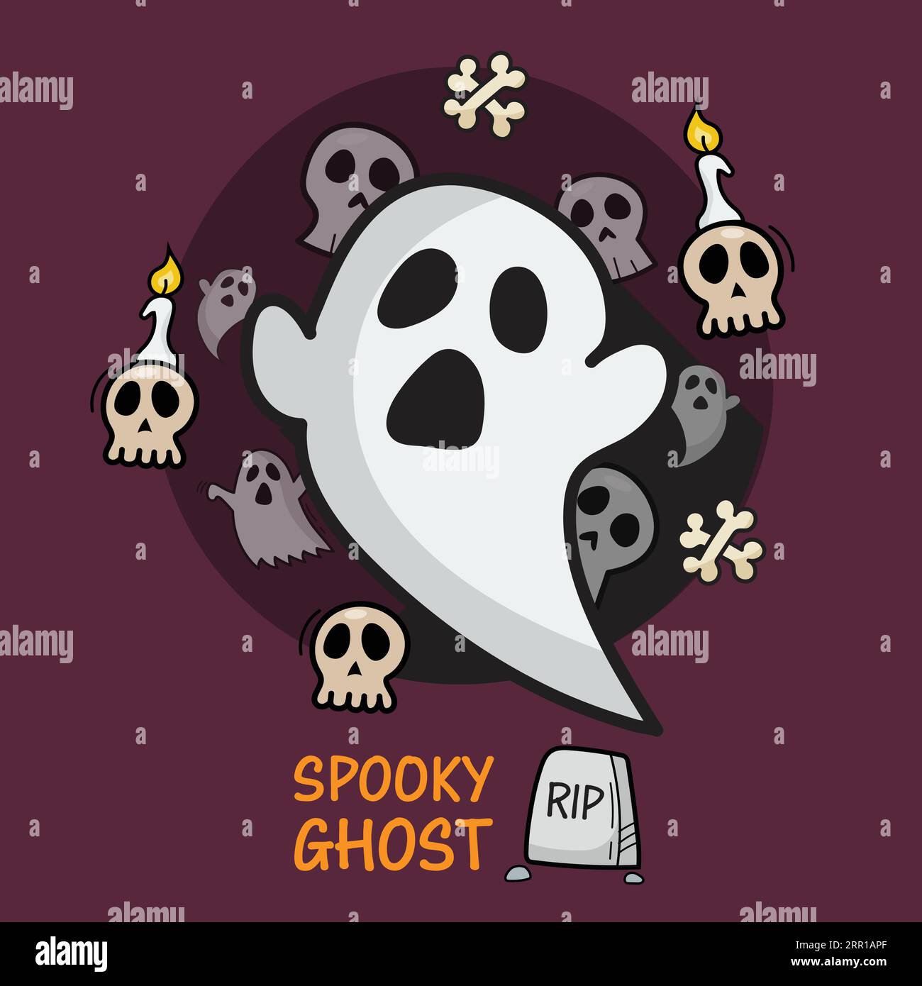 Spooky ghost greeting card doodle style. Vector illustration Stock ...
