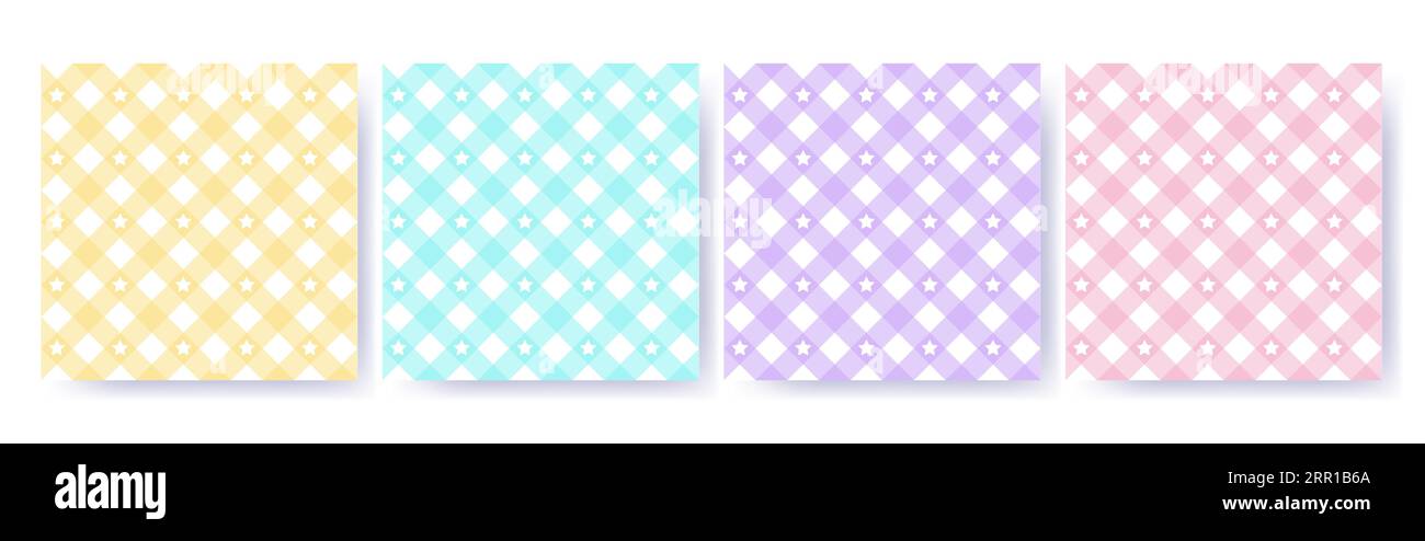 Gingham star diagonal seamless pattern set in pastel colors. Vichy ...