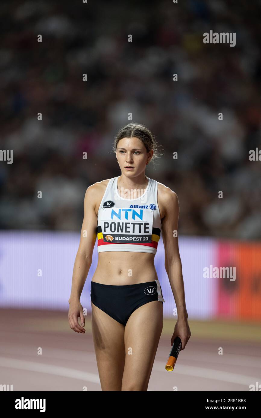 Helena Ponette participating in the 400 meters relay at the World Athletics Championships in ...