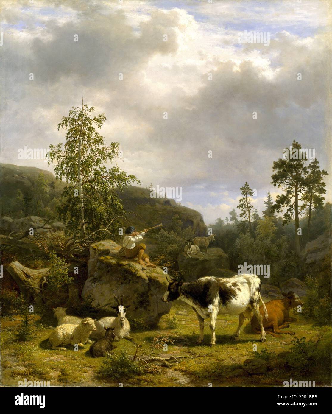 Forest Landscape with a Shepherd Boy and Cattle 1856 by Nils Andersson ...