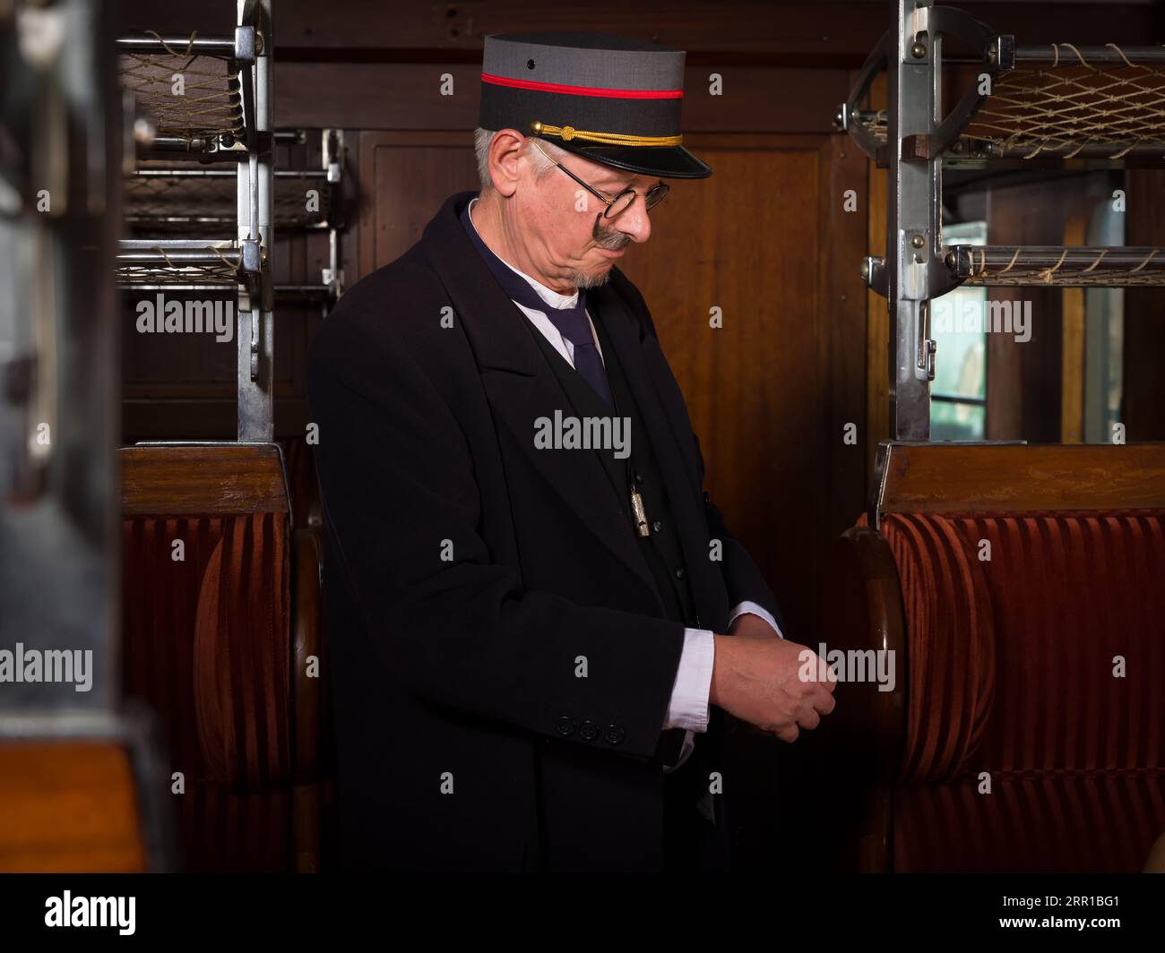 Reenactment scene of a vintage steam train conductor in a 1927 ...
