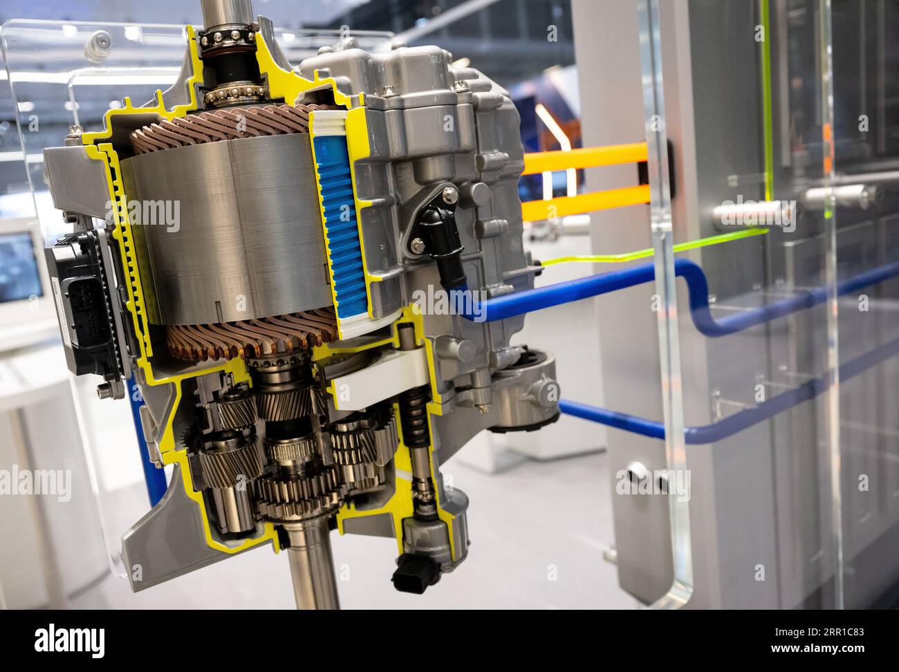 Munich, Germany. 06th Sep, 2023. A transmission with an electric motor ...