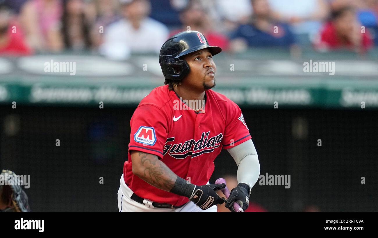 Cleveland Guardians' José Ramírez bats during a baseball game against ...