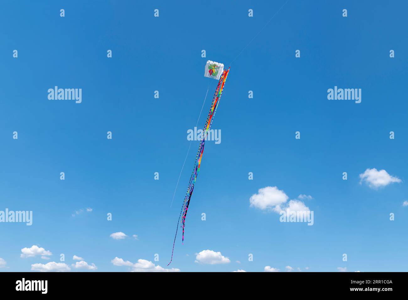 Kites against blue and white cloudy sky at so-called Drachenwiese ...